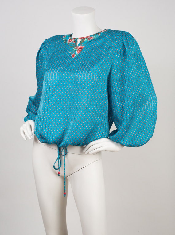 Diane Freis 1980s Vintage Coral & Blue Polka-Dot Geor… - Gem