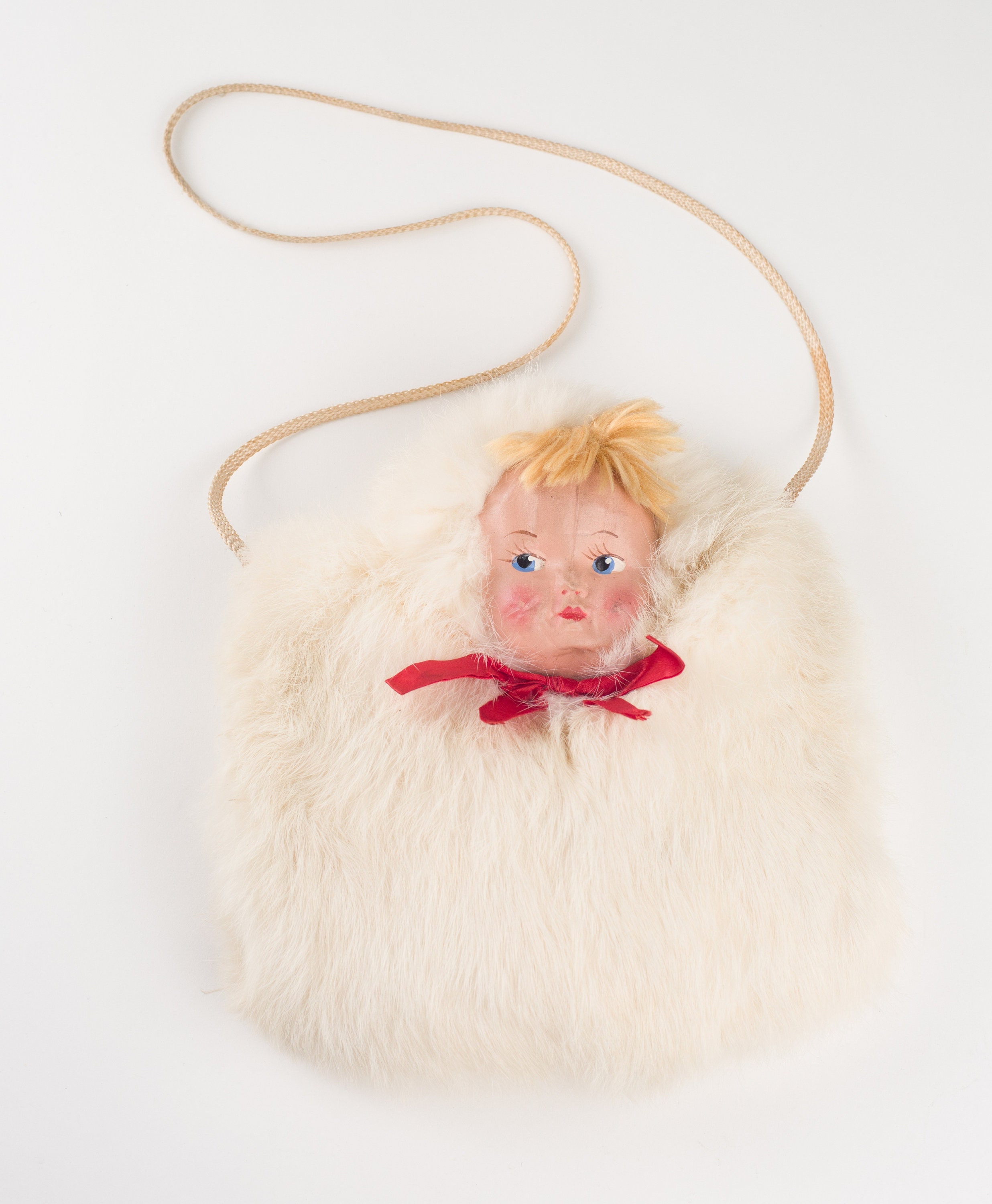 1940s/1950s Vintage Children's Paper Mache Doll Rabbit Fur Muff Hand ...