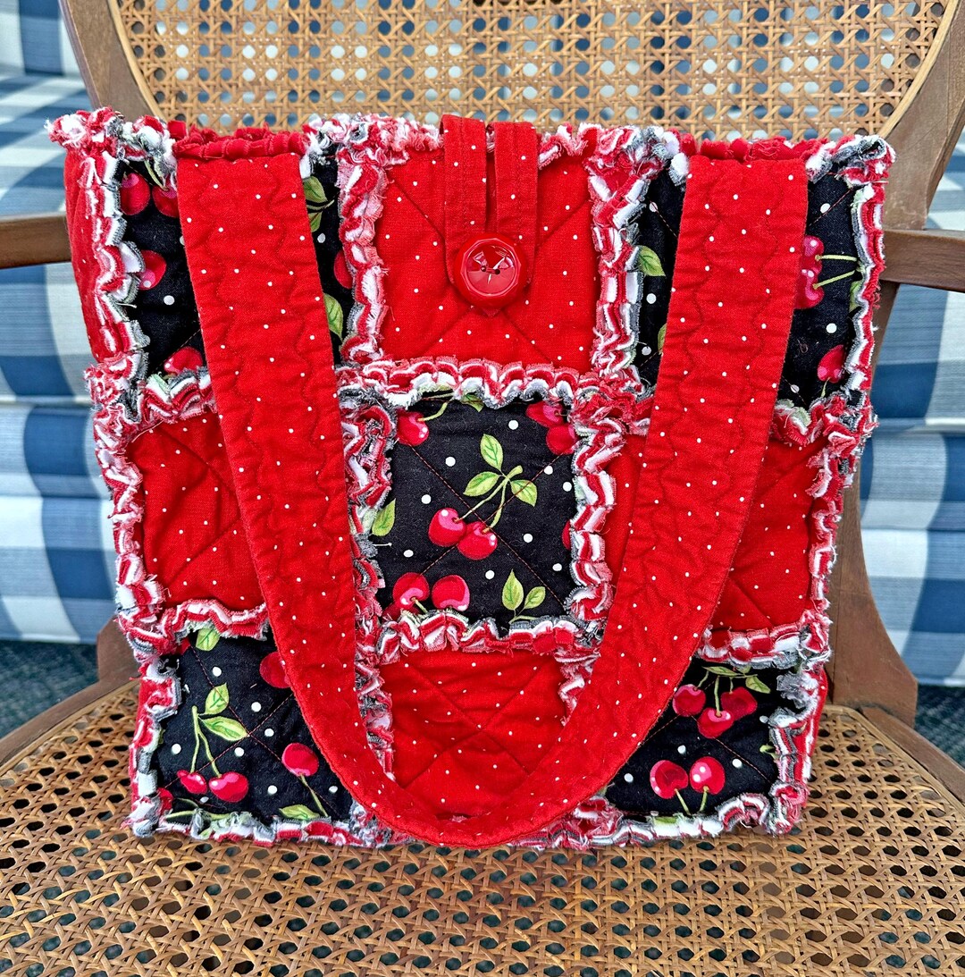 Cherries and Polka Dots Rag Tote. Rag Quilt Tote. Summer Gift for Mom ...