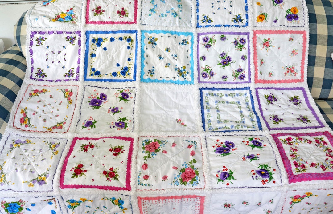 Handkerchief Rag Quilt. New Vintage Style Hankies Quilt With Flowers ...