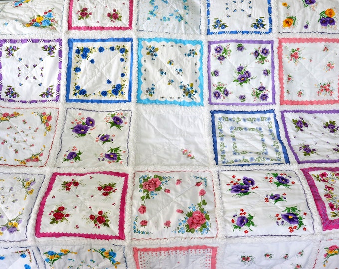Handkerchief Rag Quilt. New Vintage Style Hankies Quilt With Flowers ...