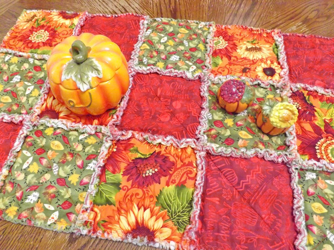 Autumn Colors Rag Quilt Table Runner. Autumn Runner. Fall Table Runner ...