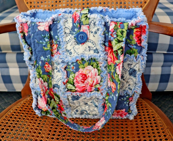 Rose Bouquet Rag Tote. Rag Quilt Tote. Gift for Mom. Vacation - Etsy