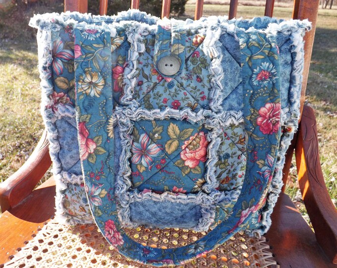 Rag Quilt Tote - Blue Floral - Handmade - Rag Quilt Handbag - Etsy