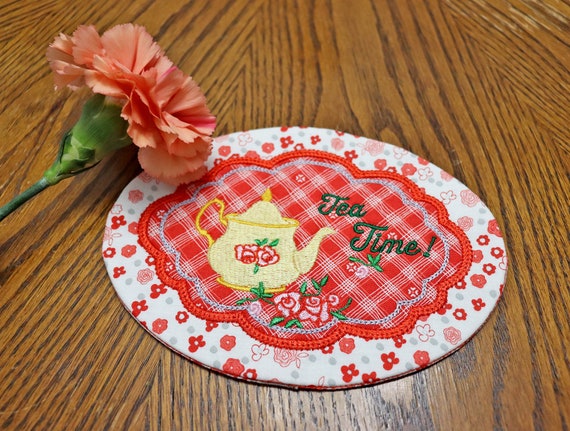 Mug Rug for the Tea Lover. Embroidered Teapot Mug Rug. Teapot | Etsy