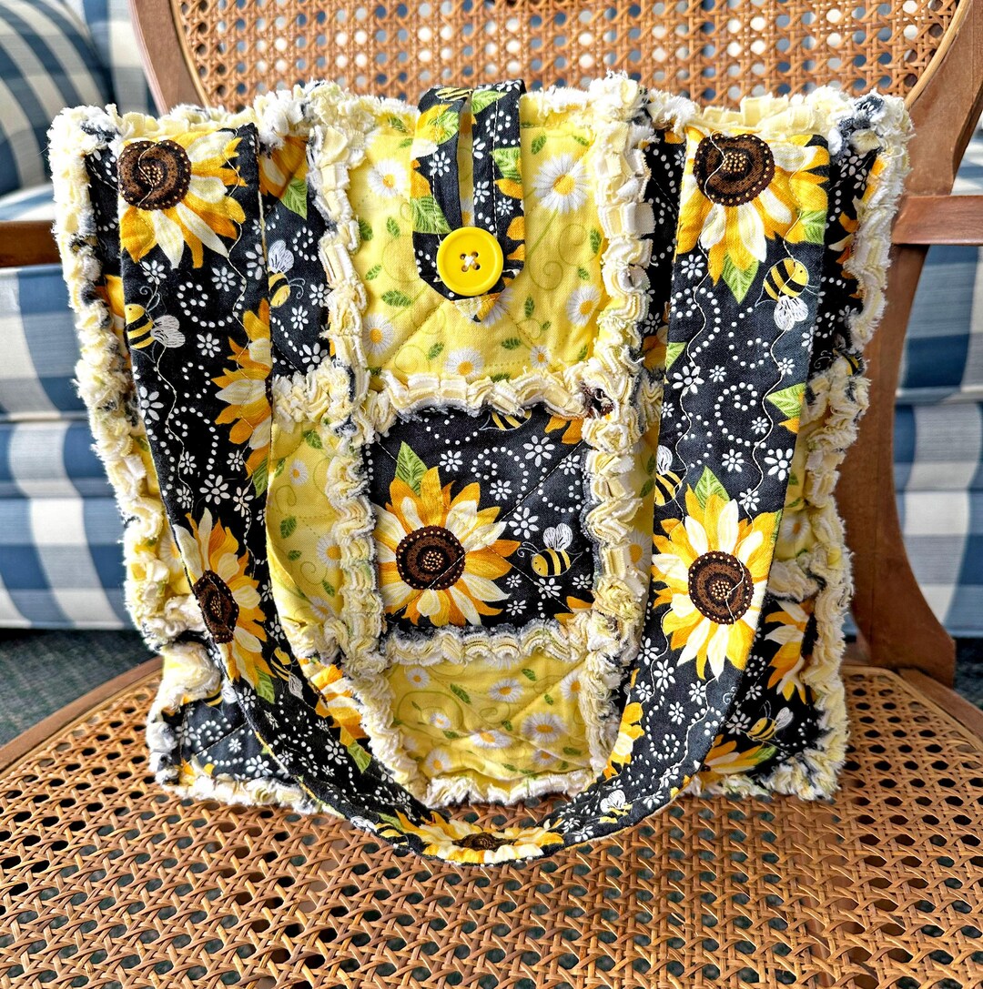Sunflower Rag Tote. Rag Quilt Tote. Summer Gift for Mom. Craft Tote ...