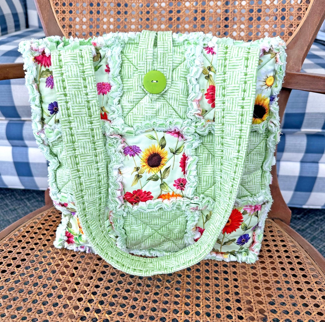Green Floral Rag Tote. Rag Quilt Tote. Summer Gift for Mom. Craft Tote ...