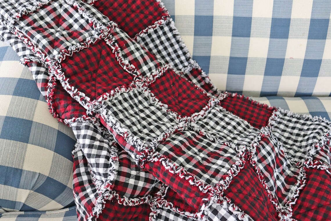Red and Black Buffalo Plaid Quilt. Homespun Lap Quilt. Rag - Etsy