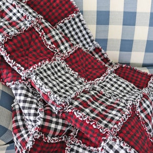 Red and Black Buffalo Plaid Quilt. Homespun Lap Quilt. Rag - Etsy