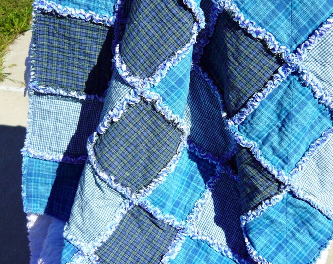 Handmade Cozy Blue Plaid and Gingham Lap Rag Quilt - Etsy