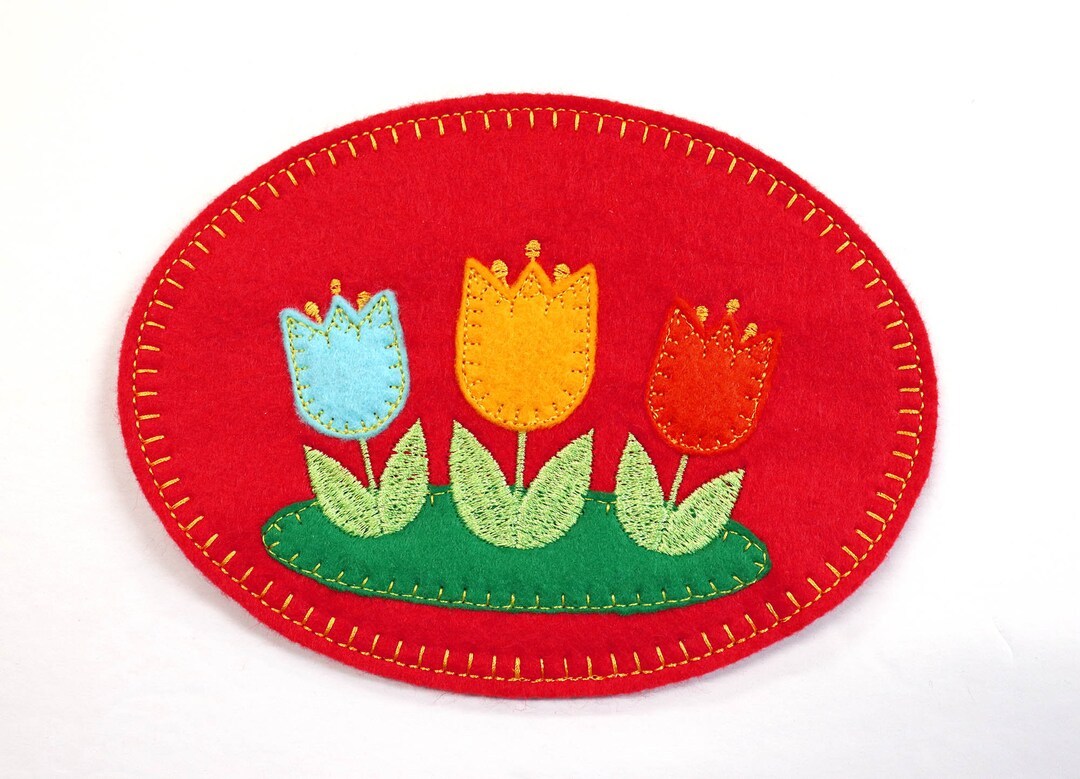 Wool Felt Tulip Mug Rug. Orange Tulip Coaster. Embroidered Floral Mug ...