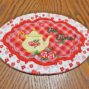 Mug Rug for the Tea Lover. Embroidered Teapot Mug Rug. Teapot Decor ...