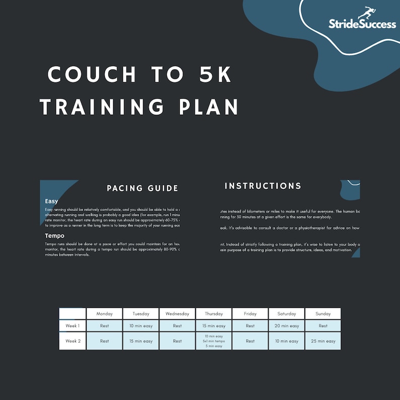 Printable 8-week Couch to 5k Training Plan for Beginners, First 5km Guide, A4 Running Planner ...