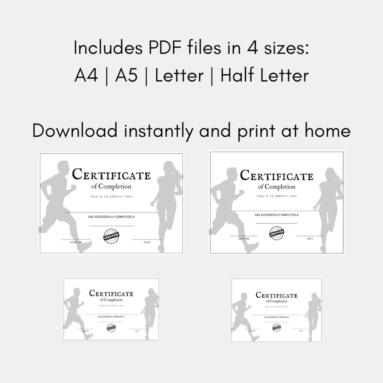 Printable Blank Running Certificate A4 A5 US Letter Half Letter, Cross ...
