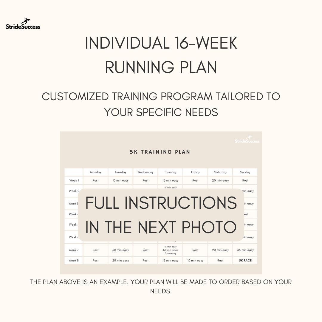 Printable 16-week Custom Running Plan for 5k, Half Marathon, Marathon ...