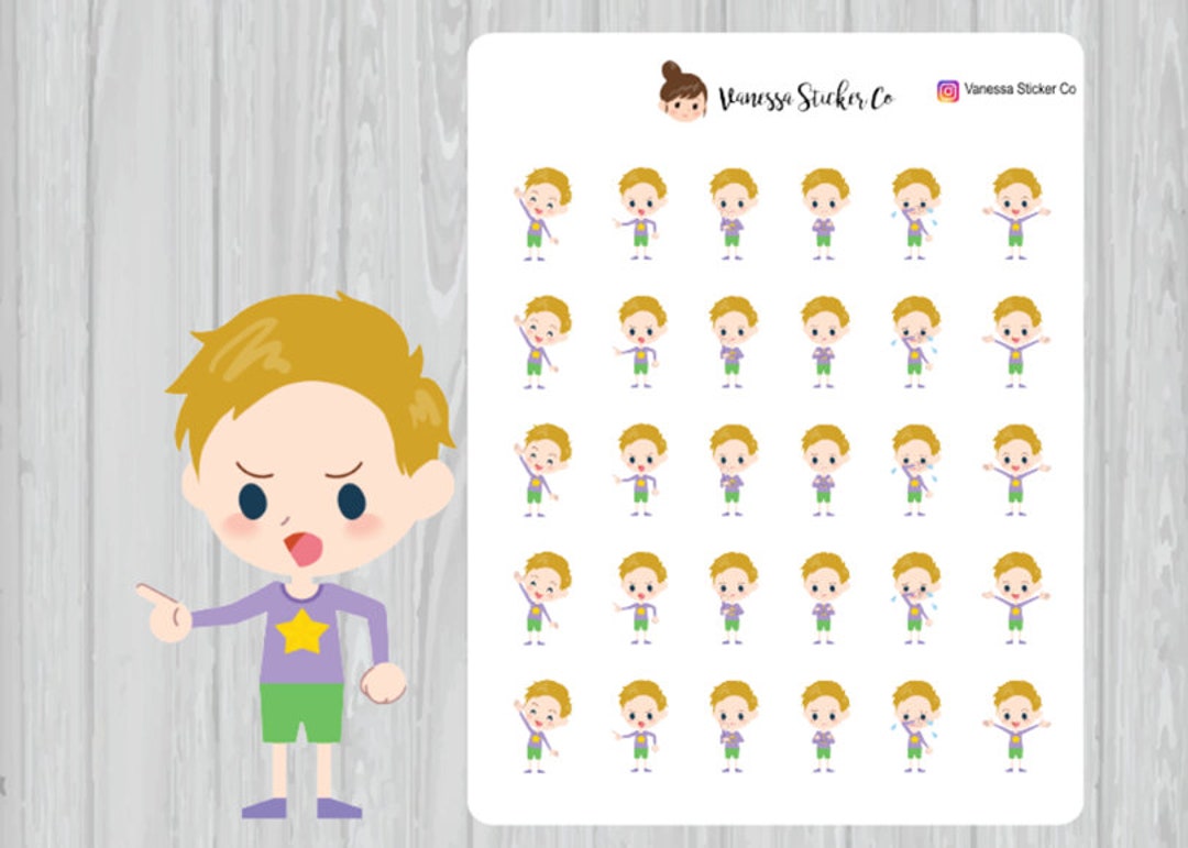 Boy Emoji Mix Stickers, Children Emotion Stickers, Character Planner ...