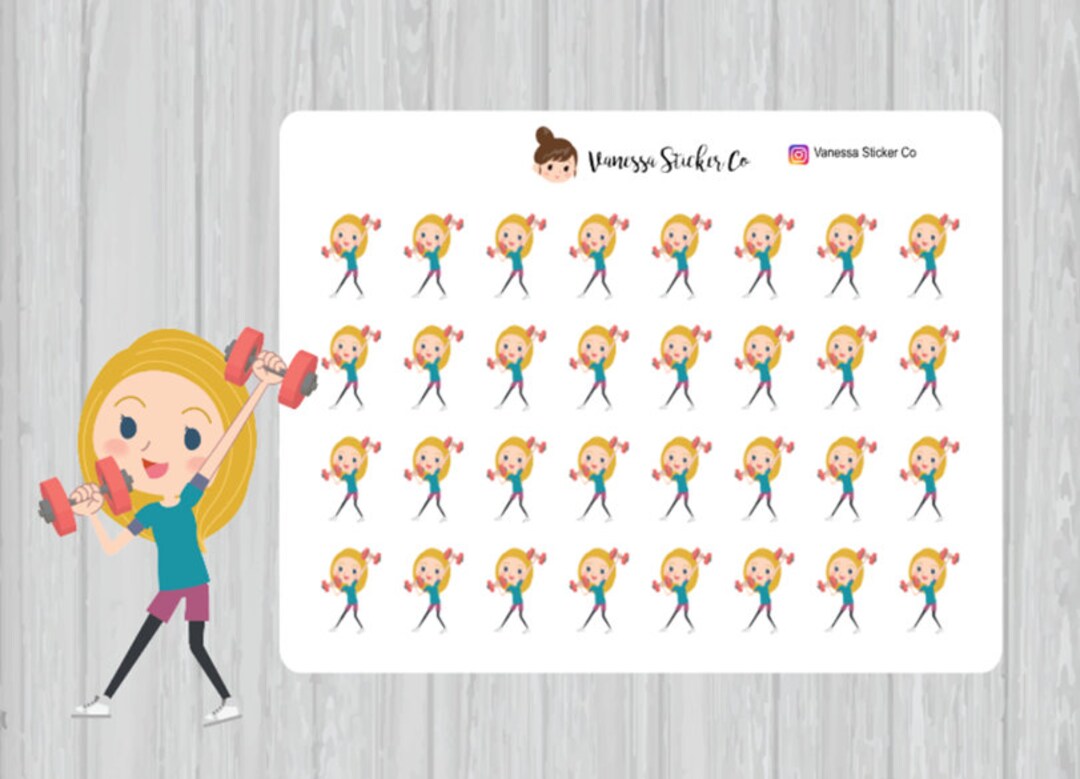 Lifting Weights Planner Stickers, Fitness Stickers, Character Planner ...