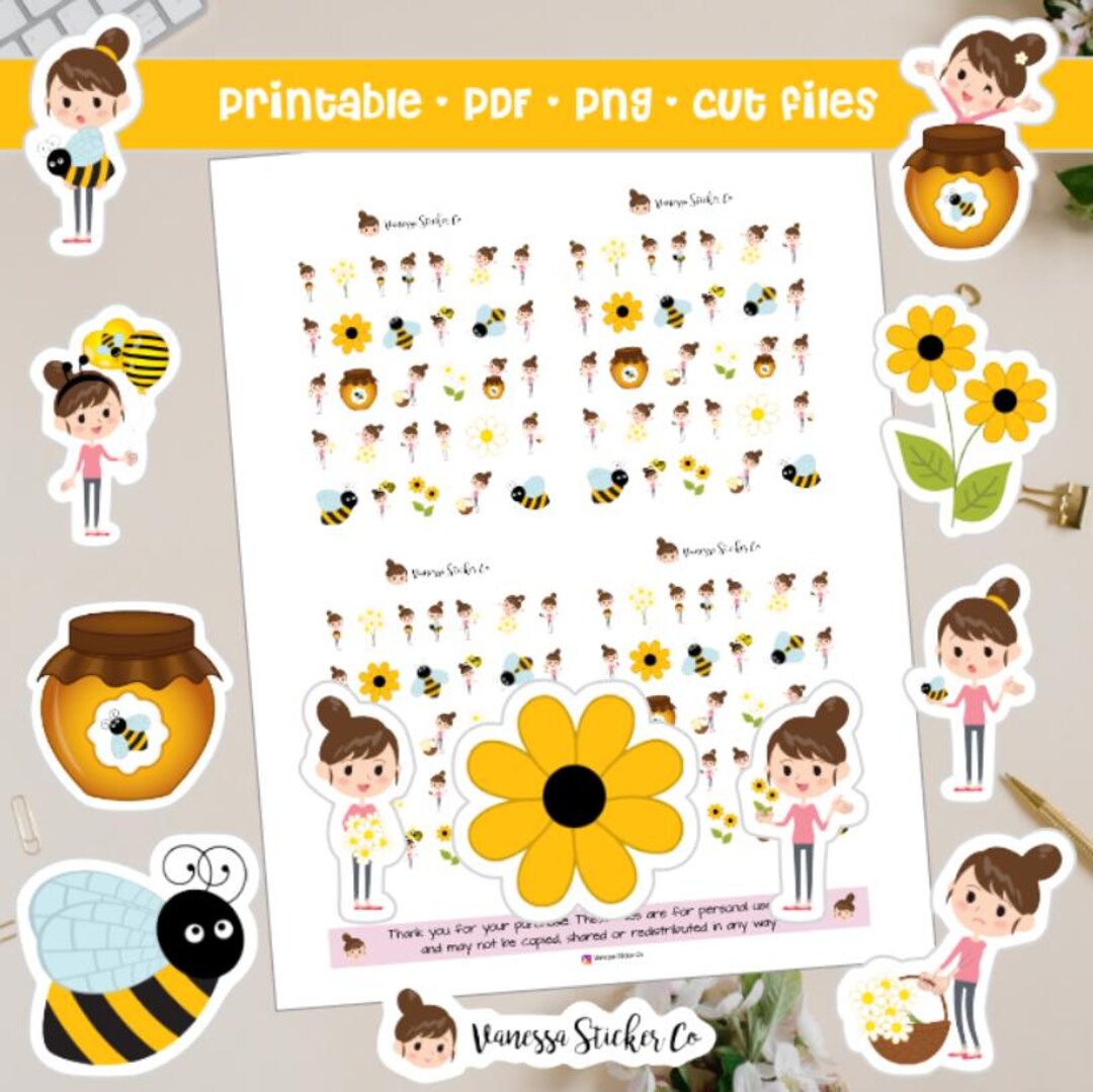 Bee Planner Stickers, Printable Spring Stickers, Vanessa Character ...
