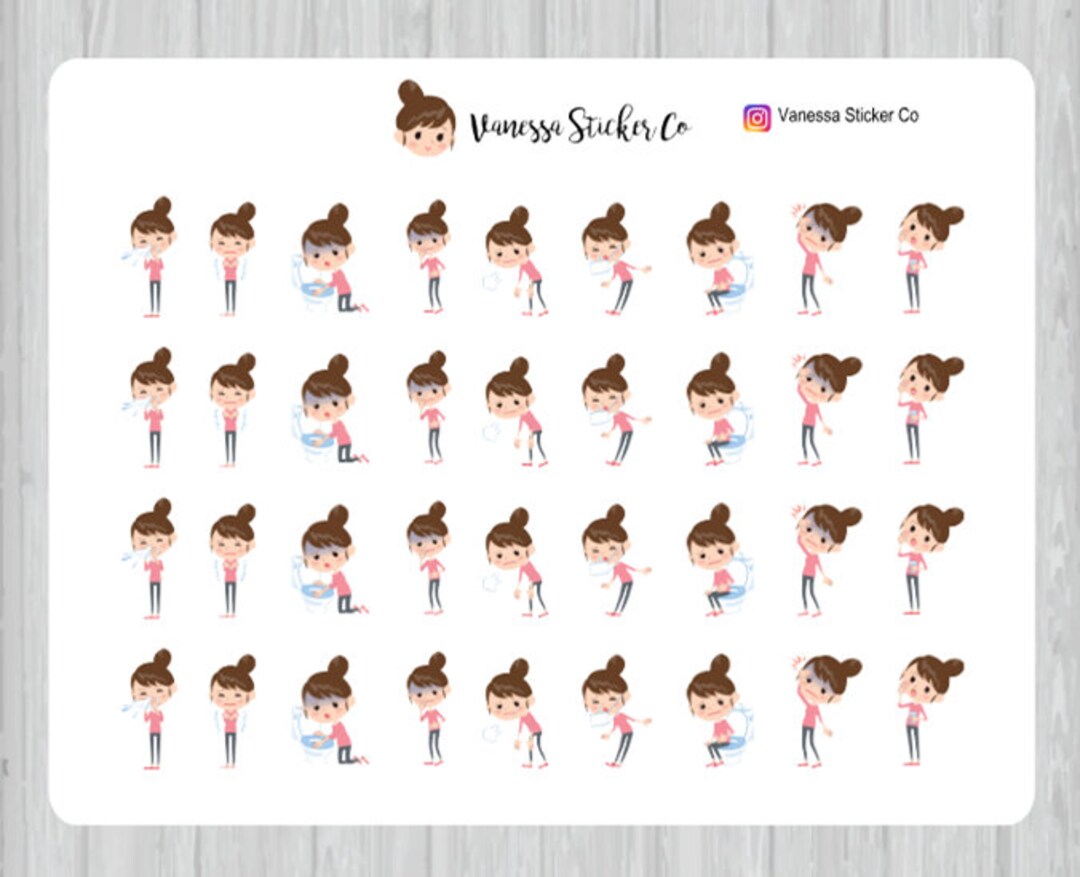 Sick Girl Mix Planner Stickers, Character Planner Stickers, Sick Day ...
