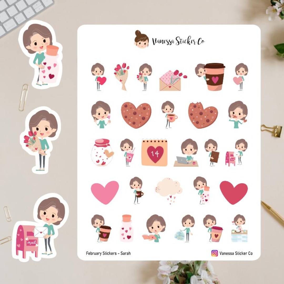 February Planner Stickers, Character Stickers, Valentine's Day Stickers ...