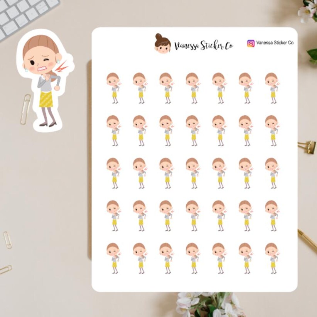Shoulder Pain Stickers, Character Planner Stickers, Chloe Character ...