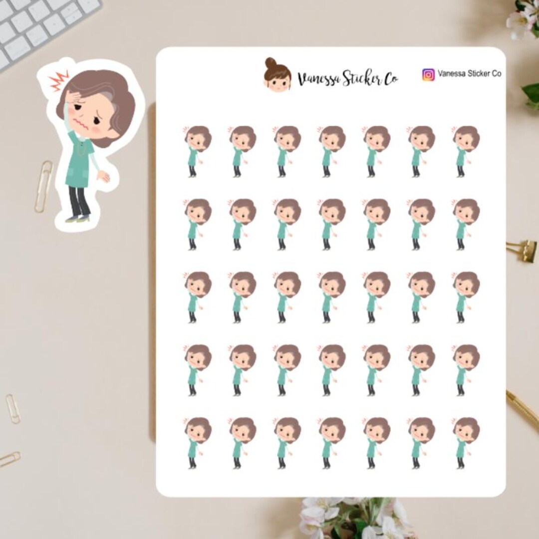 Headache Stickers, Character Planner Stickers, Sarah Character Stickers ...