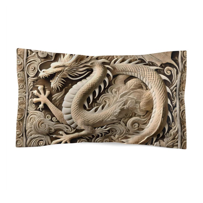 Luxury Dragon Carved Stone Look Pillowcases Oriental Mythical Bedding ...