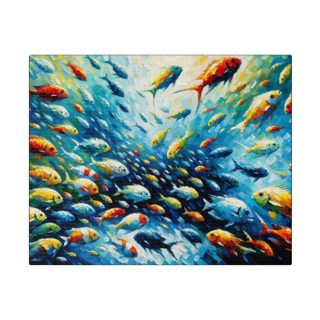 Vibrant Underwater Fish Art Print Dynamic Aquatic Scene Matte Canvas ...
