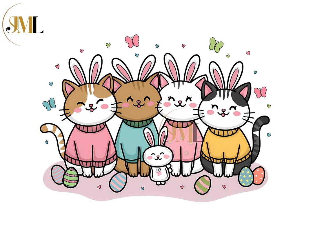 Cute Easter Cats With Bunny Ears Eggs - Kawaii Spring PNG Digital ...