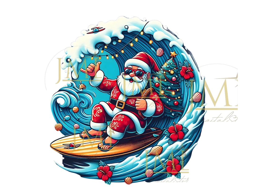 Santa Clipart,santa Surfing With Christmas Tree -fun PNG & SVG ...