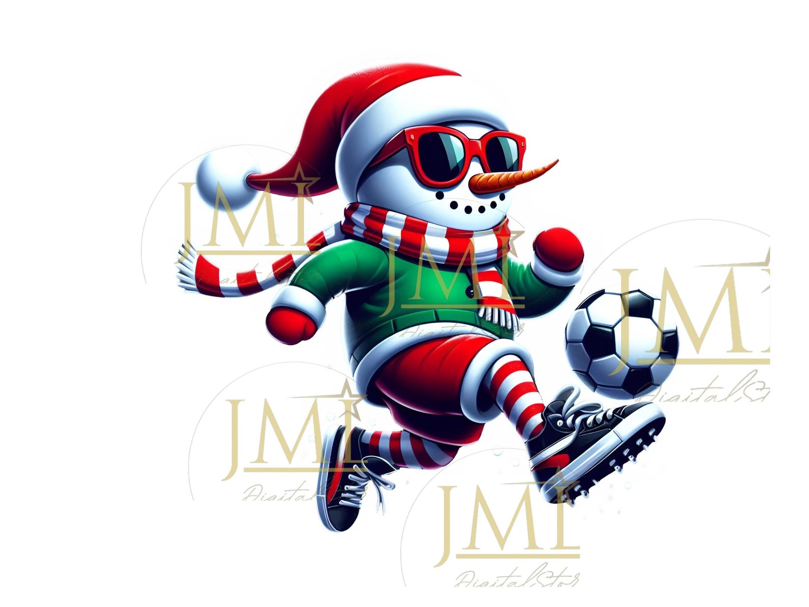 Snowman Playing Football in Santa Outfit-png, Svg/santa Snowman ...