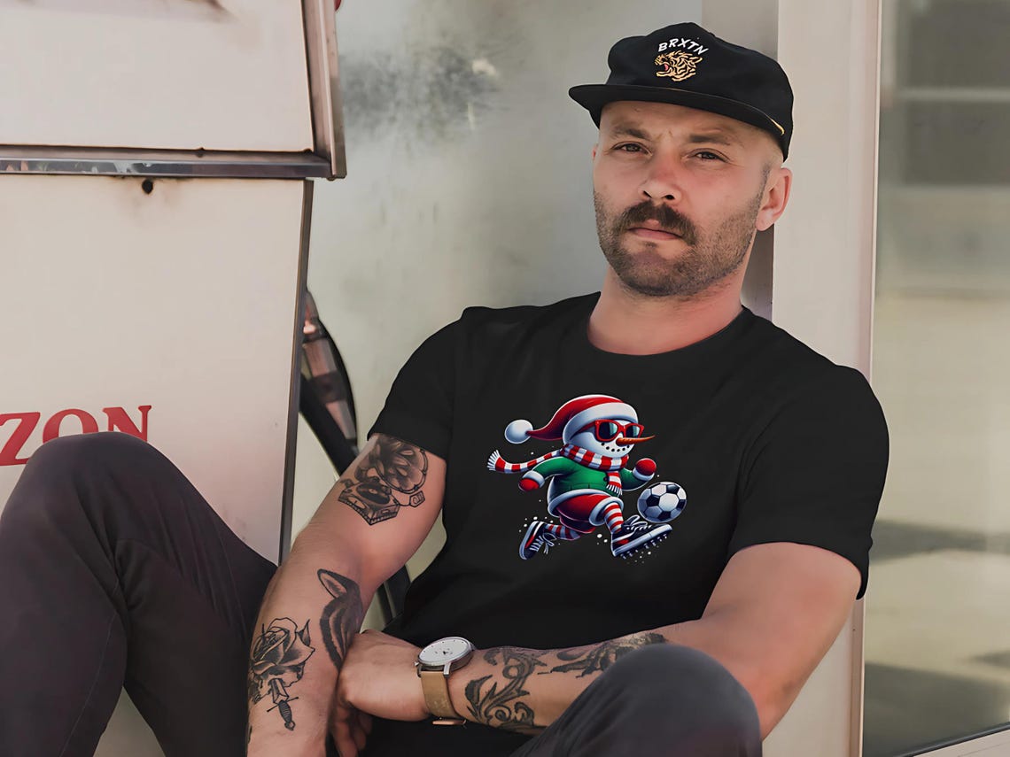 Snowman Playing Football in Santa Outfit-png, Svg/santa Snowman ...