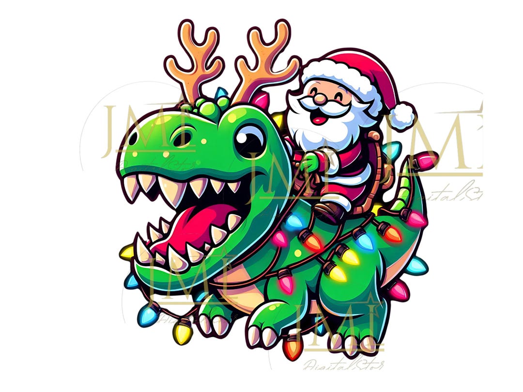 Funny Santa Riding T-rex Dinosaur Christmas PNG, Cool Santa on Dinosaur ...