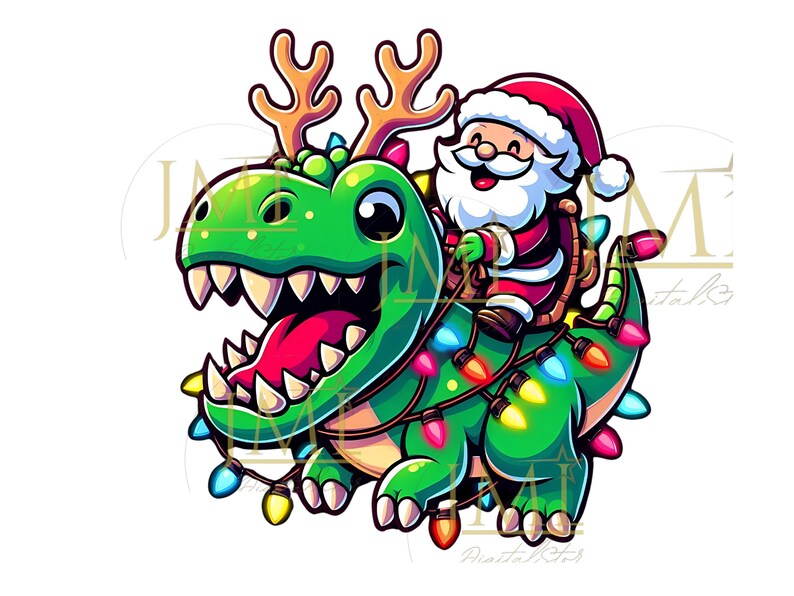 Funny Santa Riding T-rex Dinosaur Christmas PNG, Cool Santa on Dinosaur ...
