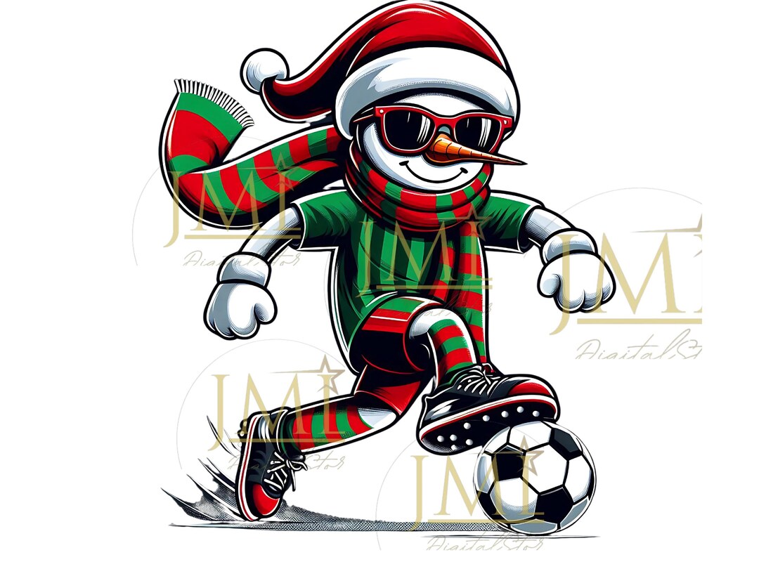 Christmas Png,santa Hat Snowman Playing Football Digital Download ...