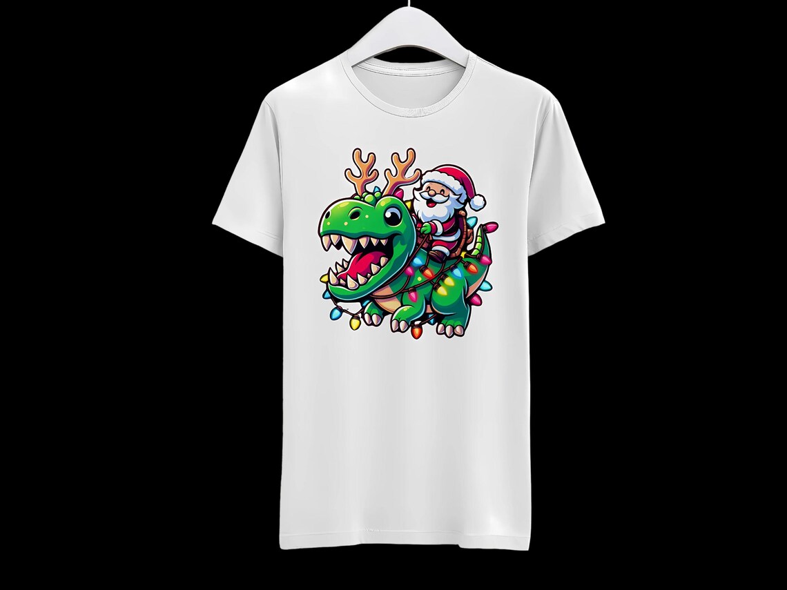 Funny Santa Riding T-rex Dinosaur Christmas PNG, Cool Santa on Dinosaur ...