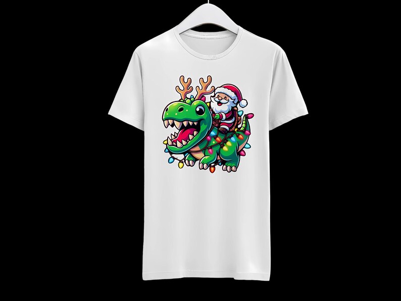 Funny Santa Riding T-rex Dinosaur Christmas PNG, Cool Santa on Dinosaur ...