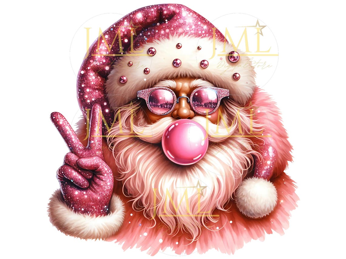 Cool Pink Santa With Bubble Gum PNG | Glitter Santa SVG PNG | Trendy ...