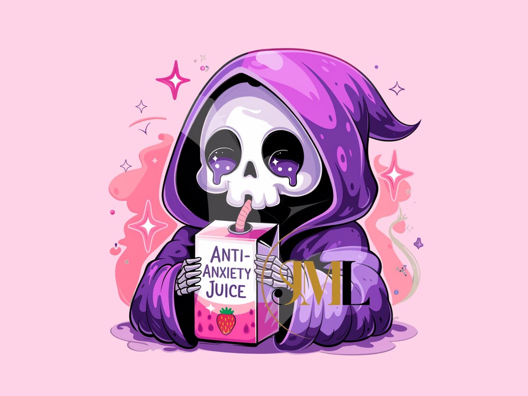 Anti Anxiety Juice PNG Cute Grim Reaper Drinking Png | Funny Skeleton ...