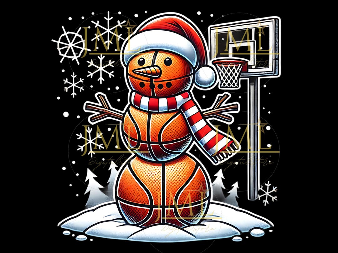 Christmas Basketball Snowman Design Png Santa Hat and Basketball Hoop ...