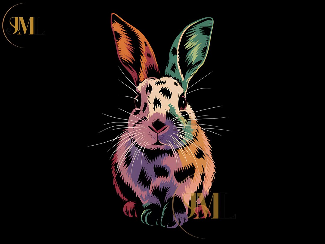 Colorful Easter Bunny Png-digital Art PNG, Artistic Easter Rabbit ...