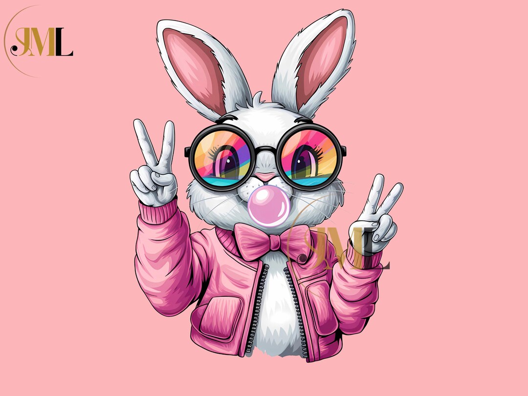 Cool Bunny Peace Sign PNG | Cute Rabbit Glasses Bubble Gum Png | Bunny ...