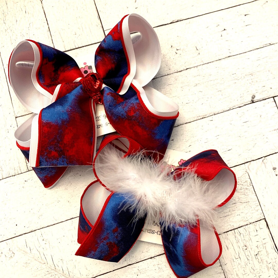 Red and Blue Watercolor Marbled Hair Bow - Etsy