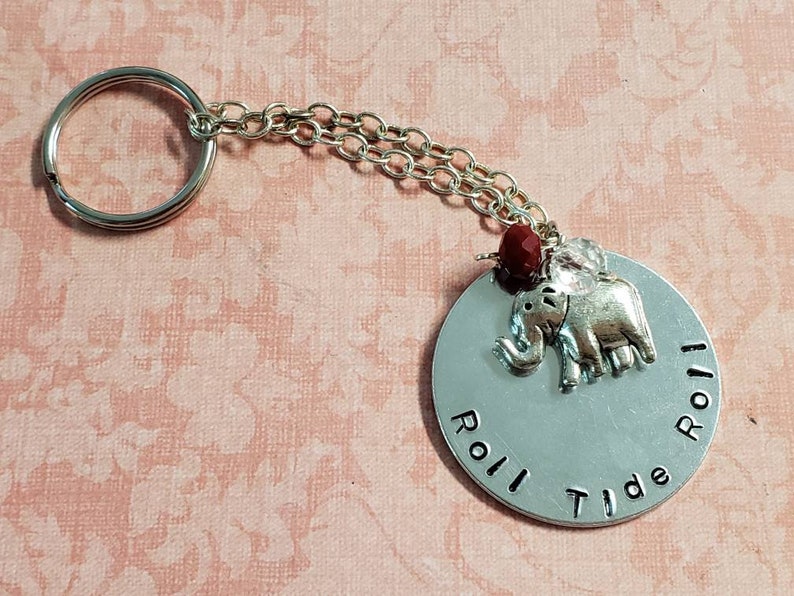 Hand Stamped Alabama Crimson Tide Keychain With Elephant Charm - Etsy