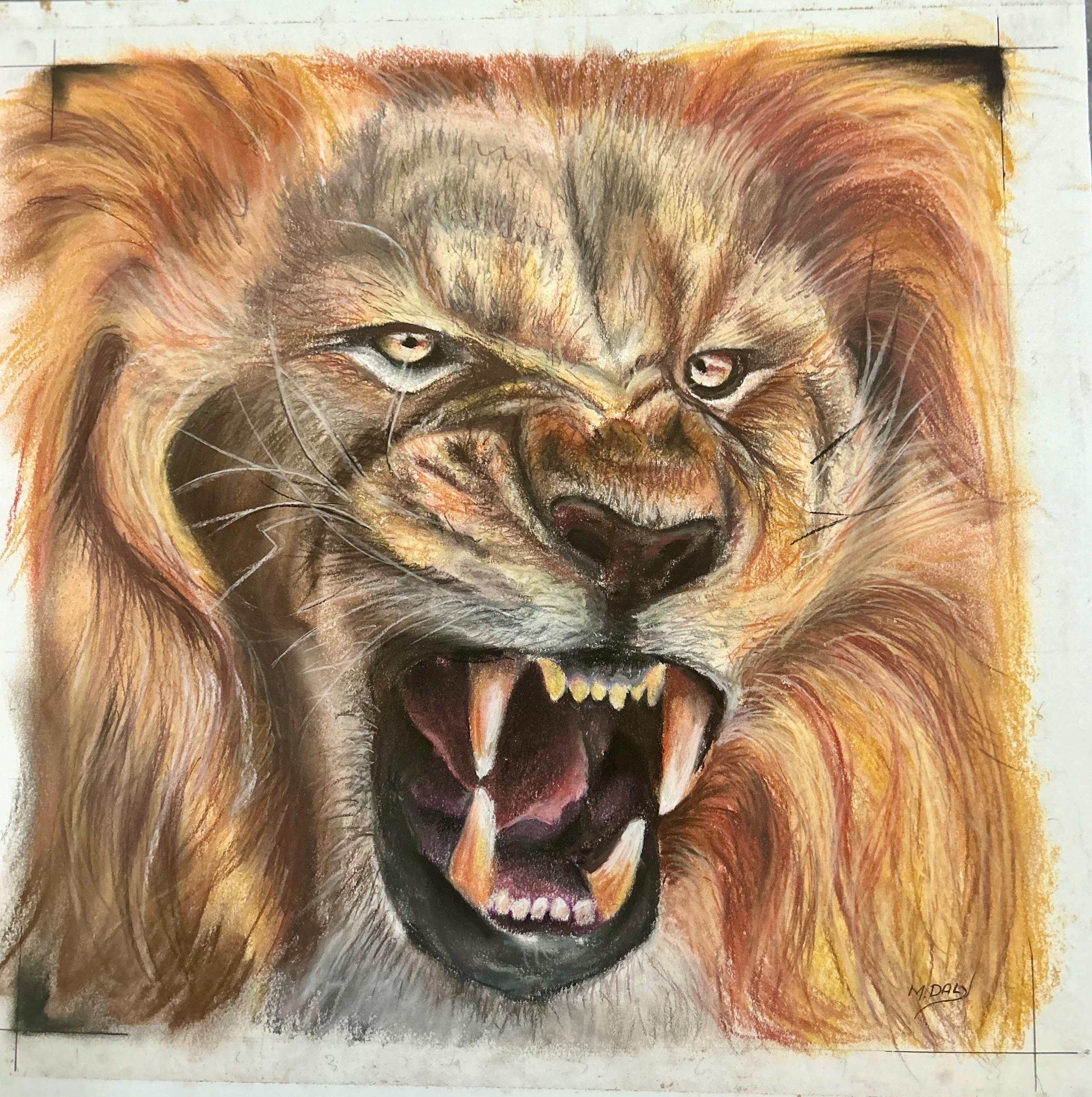 Beast Roaring African Lion Original Pastel Art by Michele Daly - Etsy