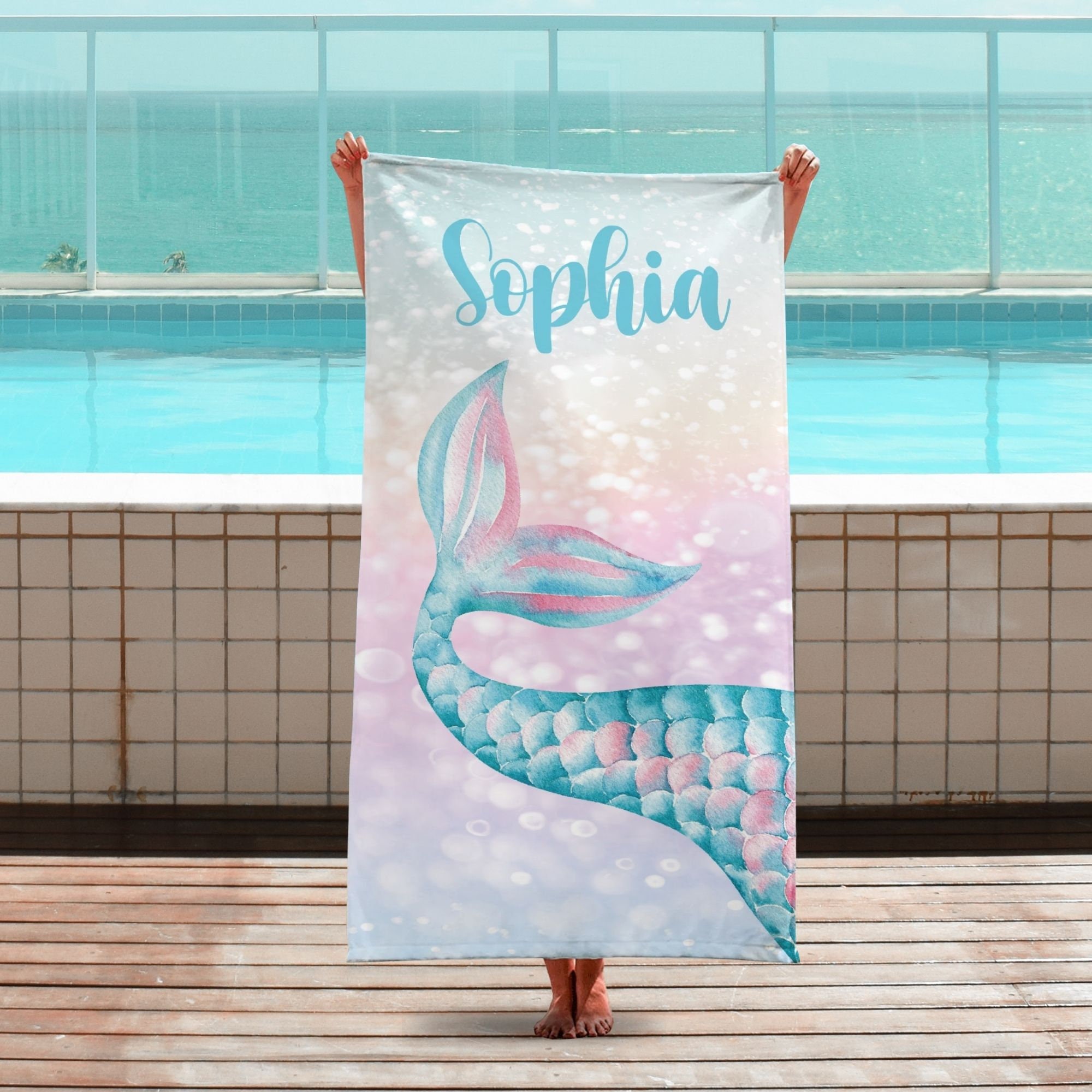 Mermaid Tail Custom Name Beach Towel, Personalized Mermaid Party Favors ...
