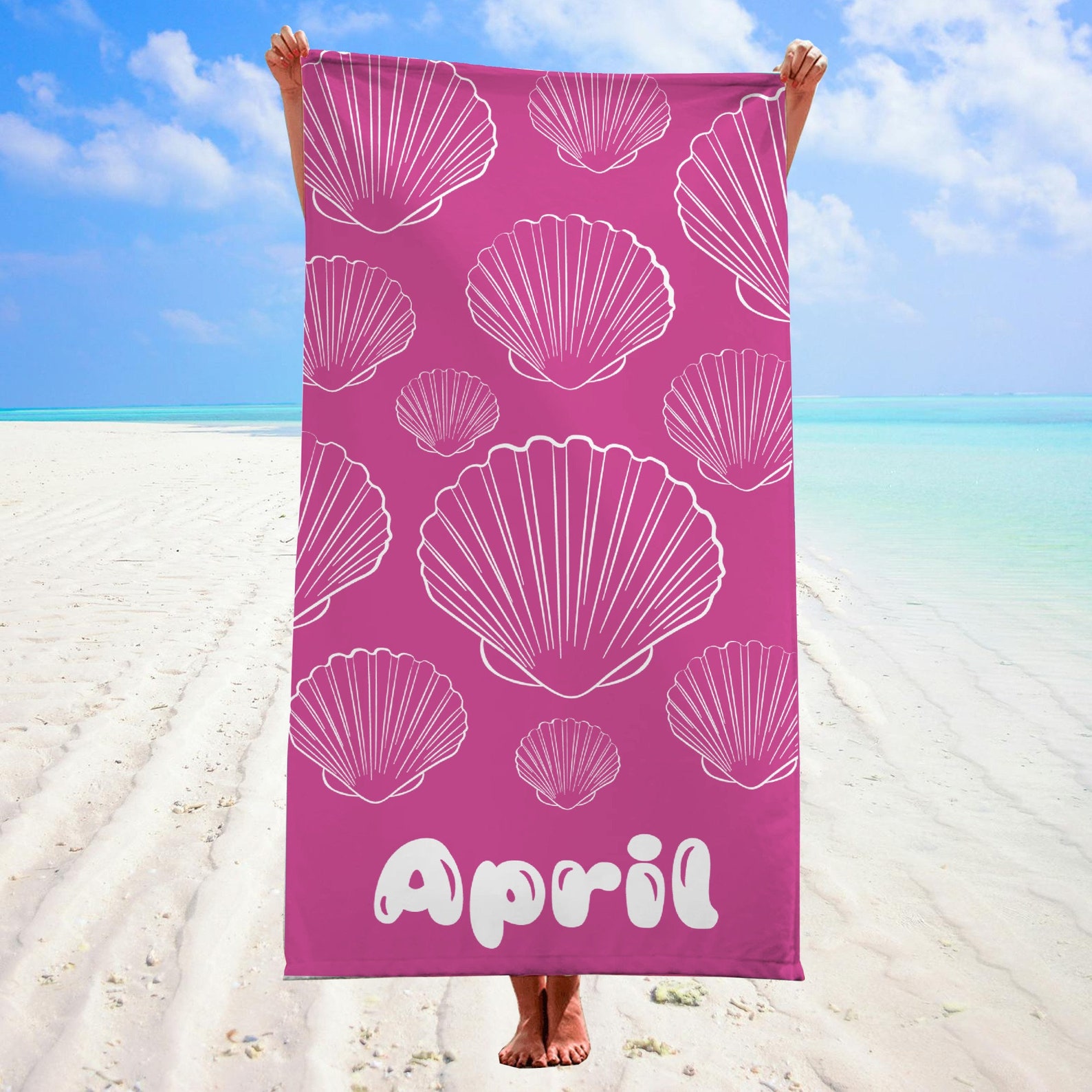 Seashell Patterned Custom Beach Towel, Ocean Inspired Style ...