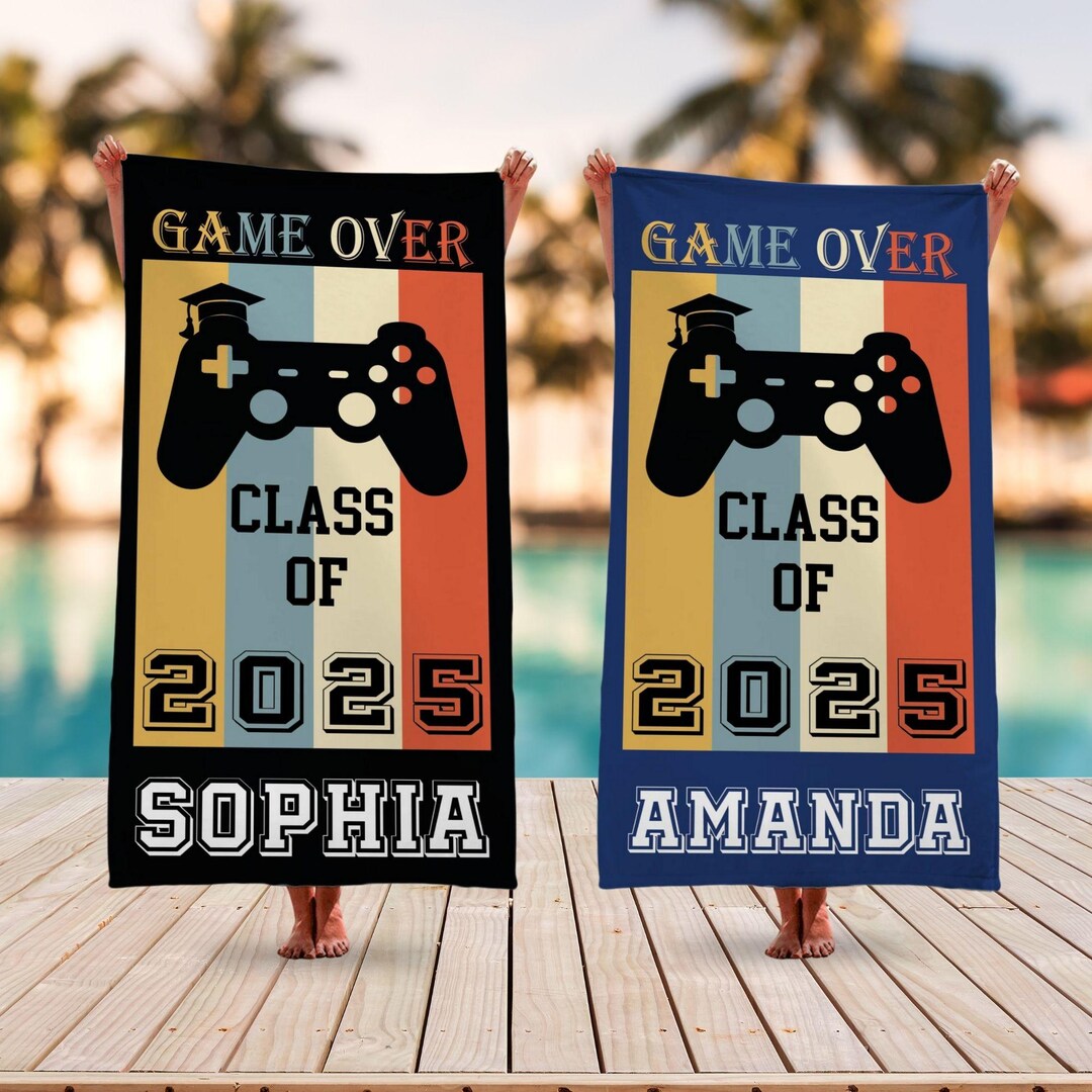 Graduation Game Over Class of 2025 Beach Towel, Gaming Gifts, Grad ...