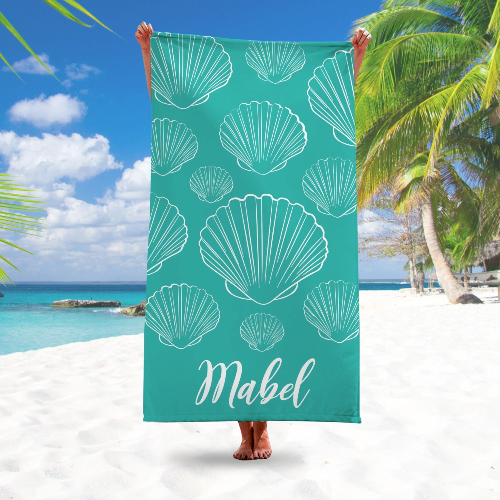 Seashell Patterned Custom Beach Towel, Ocean Inspired Style ...