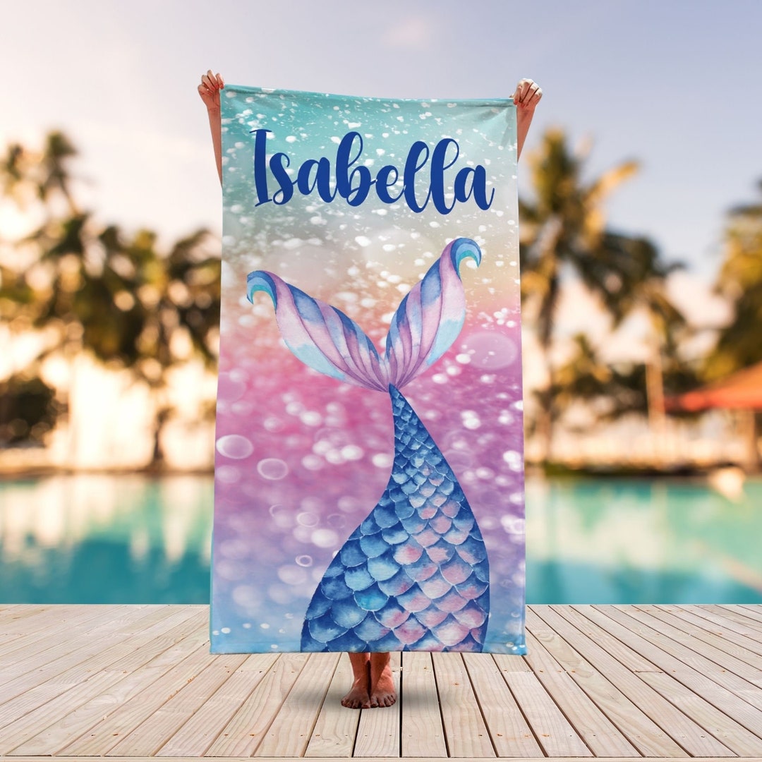 Mermaid Tail Custom Name Beach Towel, Personalized Mermaid Party Favors ...